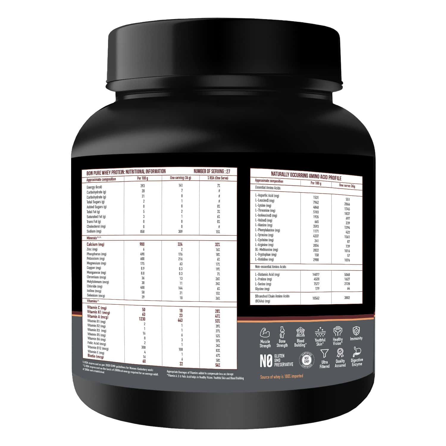 Buy BON PURE WHEY PROTEIN 28 SERVING BELGIAN CHOCOLATE - 1KG Online ...