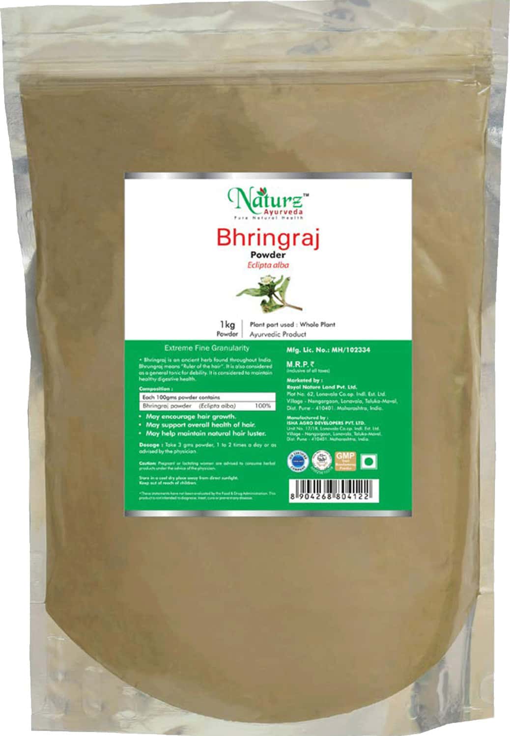 Buy NATURZ AYURVEDA BHRINGRAJ POWDER - 1 KG POWDER - PACK OF 4 Online ...