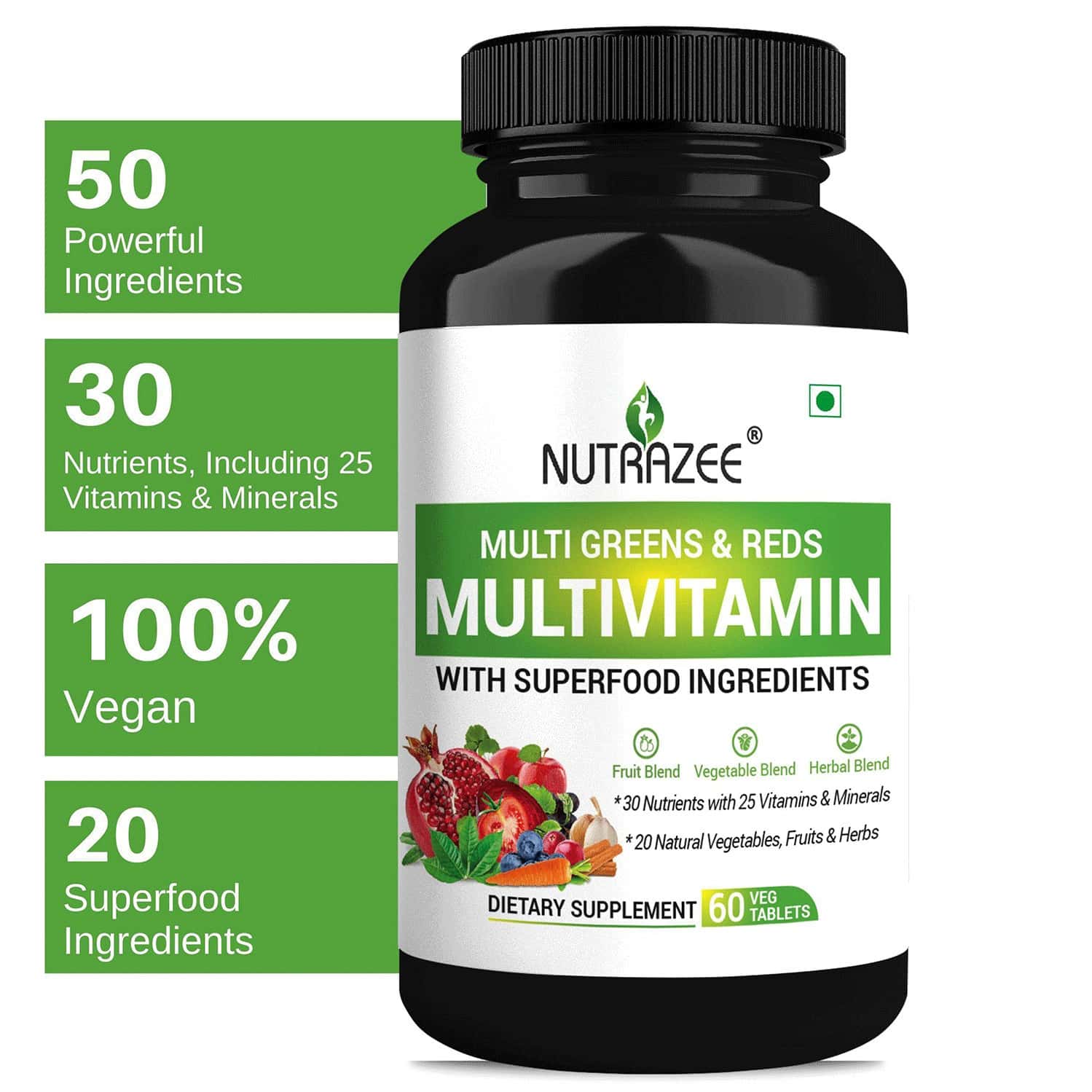 Buy NUTRAZEE MULTI GREENS & REDS MULTIVITAMIN 60 VEGAN TABLETS Online ...