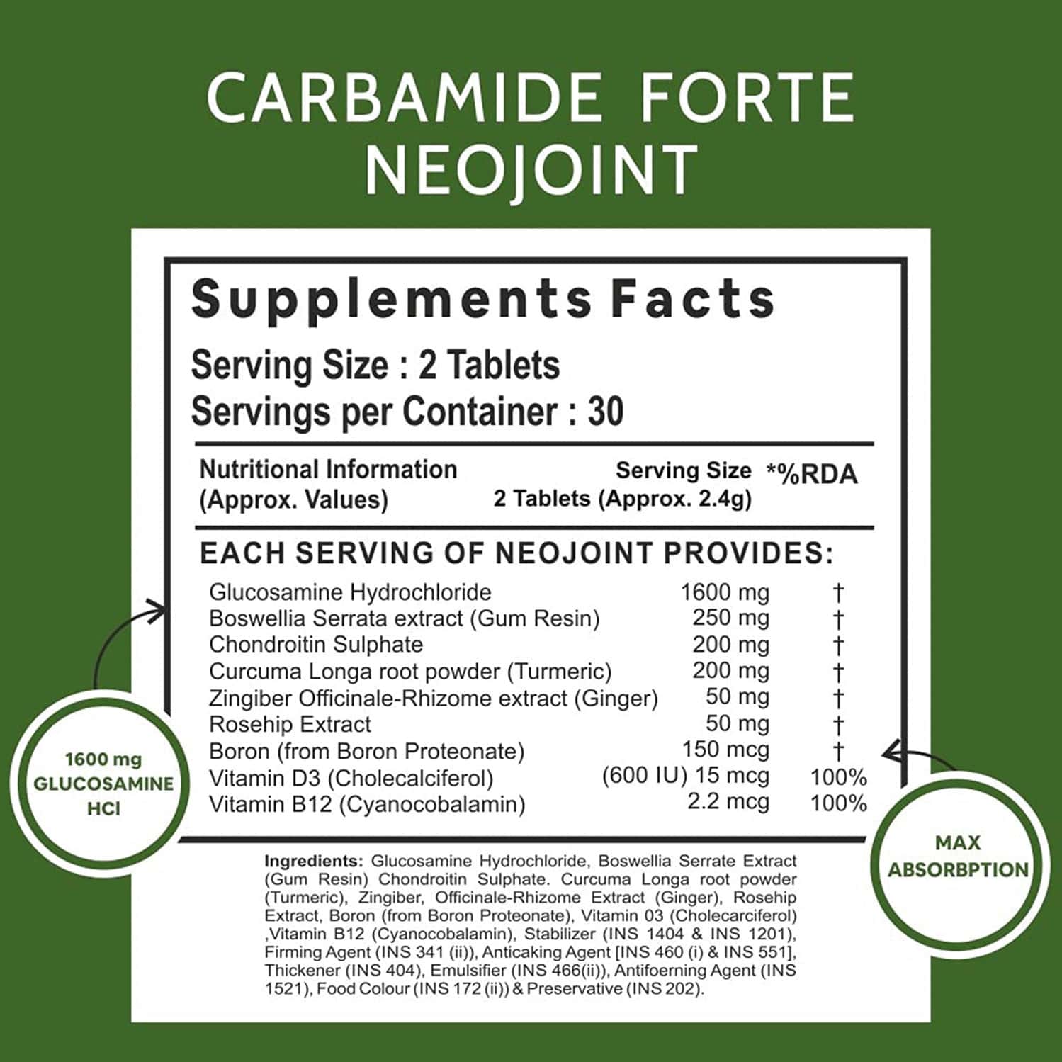 Buy CARBAMIDE FORTE JOINT SUPPORT SUPPLEMENT| GLUCOSAMINE CHONDROITIN ...