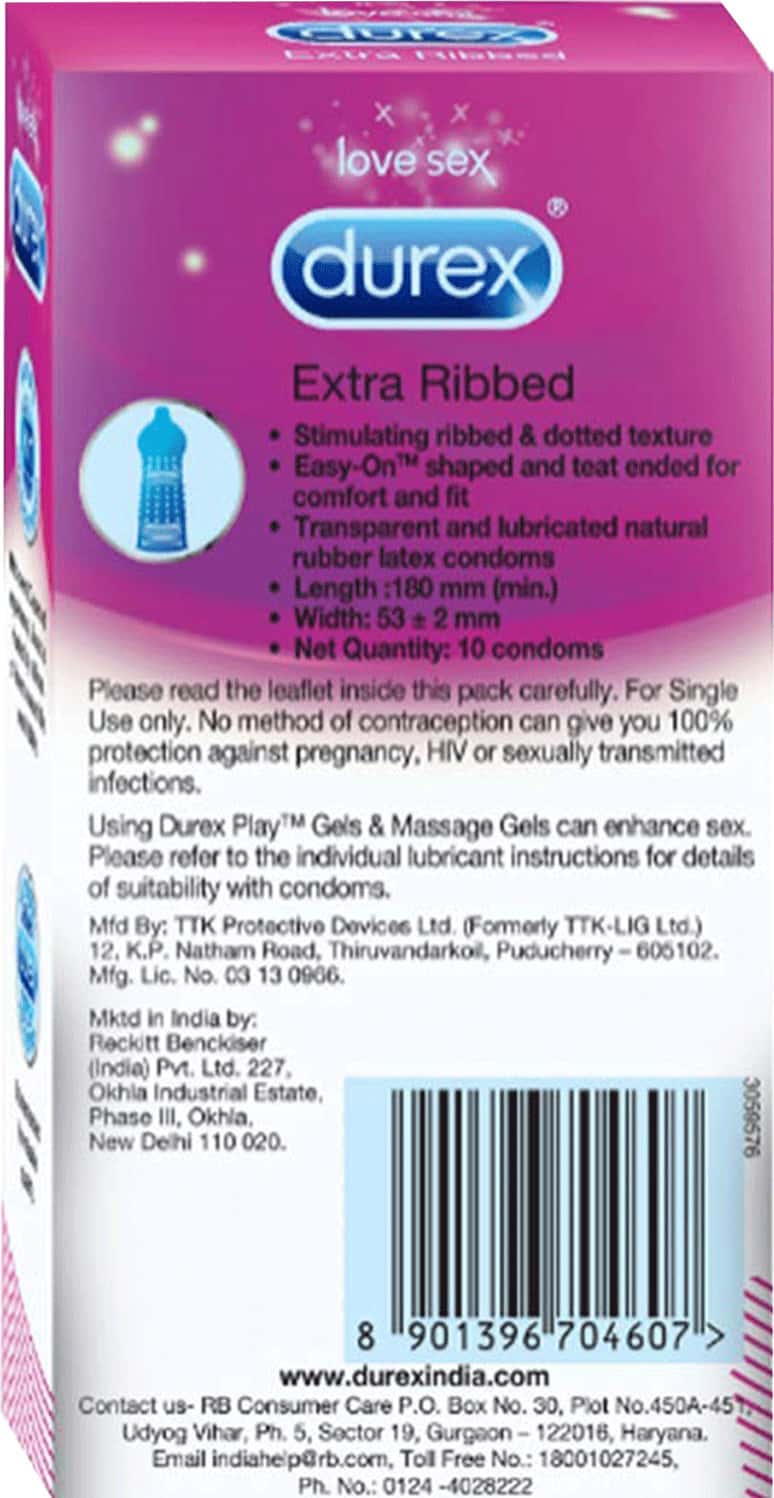 Buy DUREX EXTRA RIBBED CONDOMS FOR MEN - 10 COUNT (PACK OF 5) Online ...