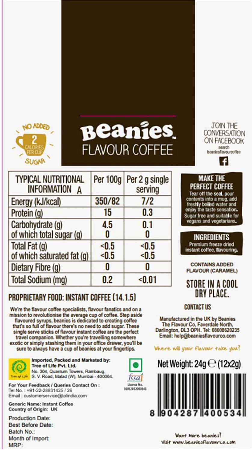 Buy BEANIES FLAVOURED INSTANT COFFEE - STICKS CREAMY CARAMEL 24G Online ...