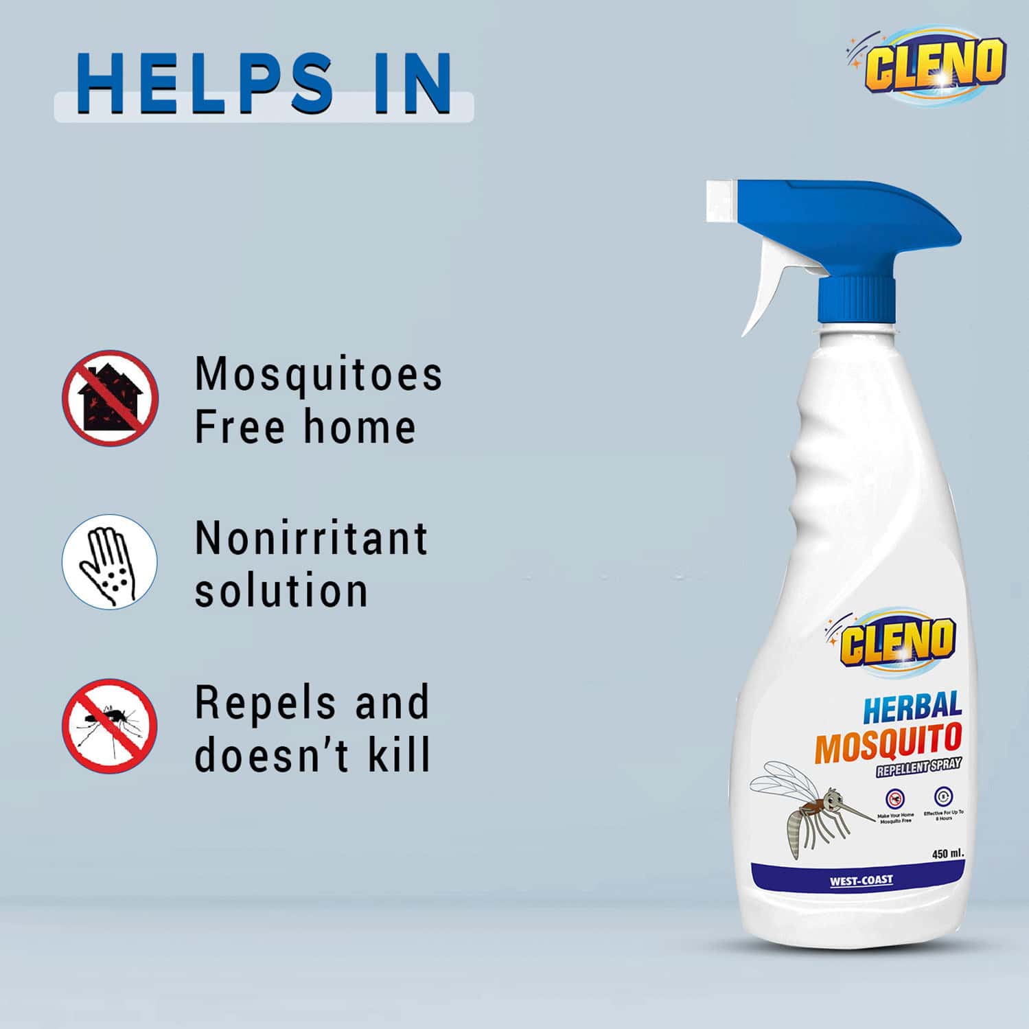 Buy CLENO HERBAL MOSQUITOES REPELLENT SPRAY 450 ML (READY TO USE ...