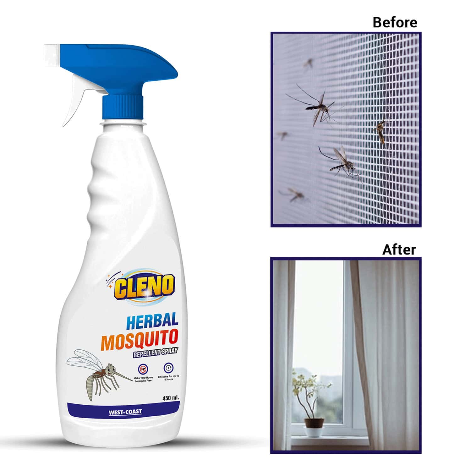 Buy CLENO HERBAL MOSQUITOES REPELLENT SPRAY 450 ML (READY TO USE ...