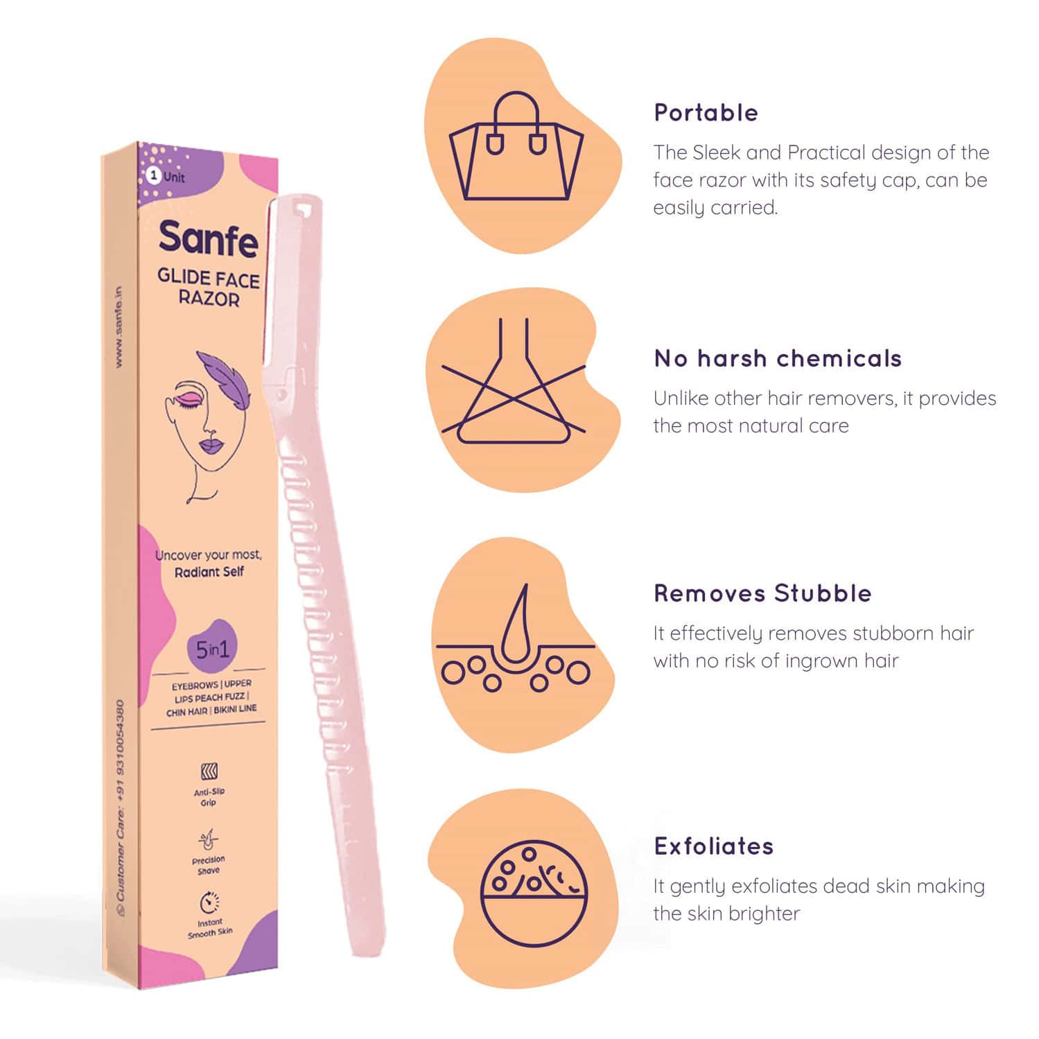Buy SANFE GLIDE FACE RAZOR FOR FACIAL HAIR REMOVAL FOR WOMEN - PACK OF ...