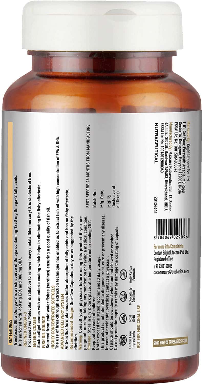 Buy TRUEBASICS ULTRA OMEGA ENRICHED WITH 1250 MG WITH 425MG EPA & 325MG ...