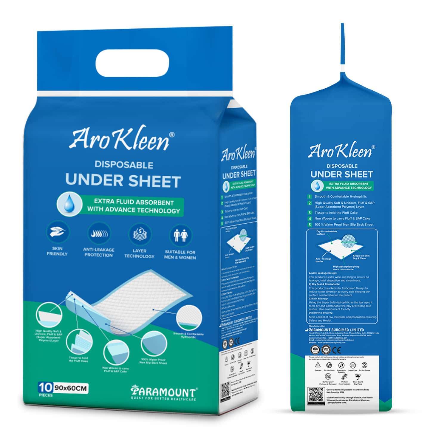 Buy AROKLEEN 90 X 60 CM PATIENT DISPOSABLE UNDERPADS SUPER ABSORBENT ...