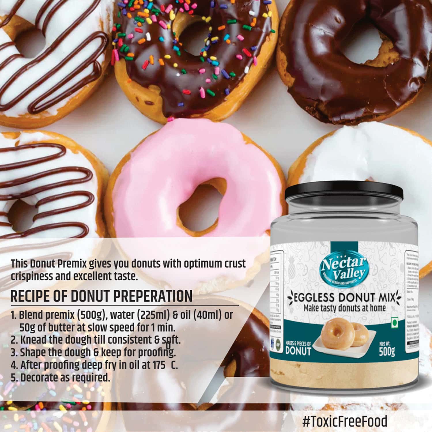 Buy NECTAR VALLEY INSTANT EGGLESS DONUT MIX | 100% VEGETARIAN | MAKES 6 ...