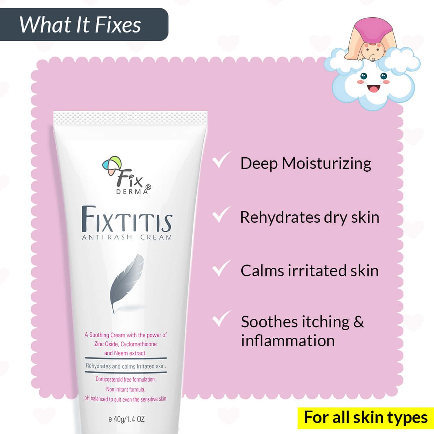 Buy FIXDERMA 15% ZINC OXIDE FIXTITIS ANTI RASH CREA,| DIAPER RASH CREAM ...