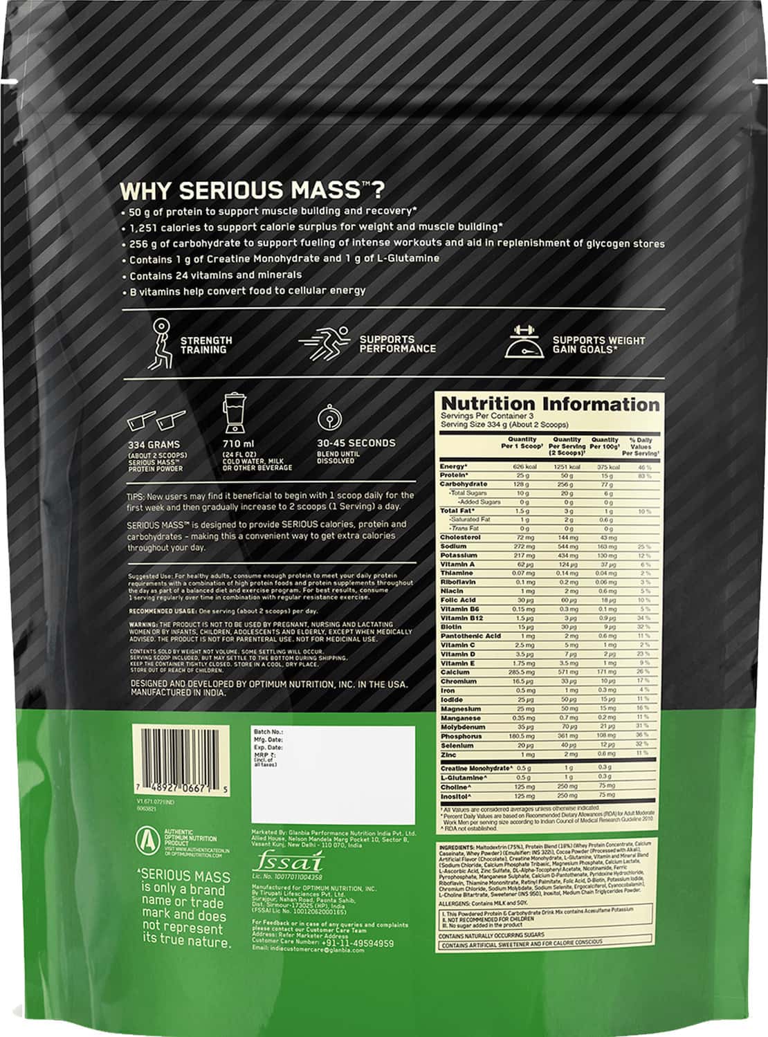 Buy OPTIMUM NUTRITION (ON) SERIOUS MASS HIGH PROTEIN HIGH CALORIE ...