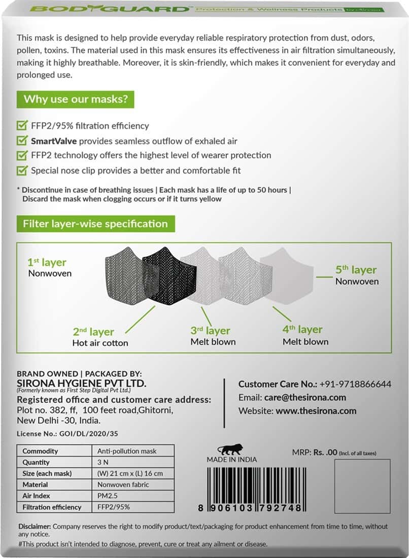 Buy BODYGUARD N95 + PM2.5 FFP2 ANTI POLLUTION FACE MASK WITH 5 LAYERS ...