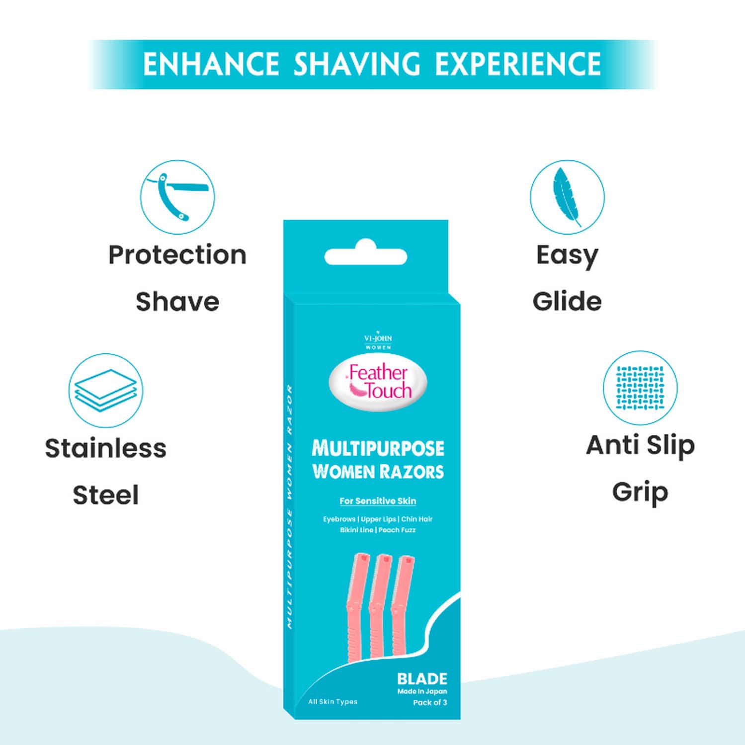 Buy VI-JOHN FEATHER TOUCH MULTIPURPOSE WOMEN RAZOR 3 PCS Online & Get ...