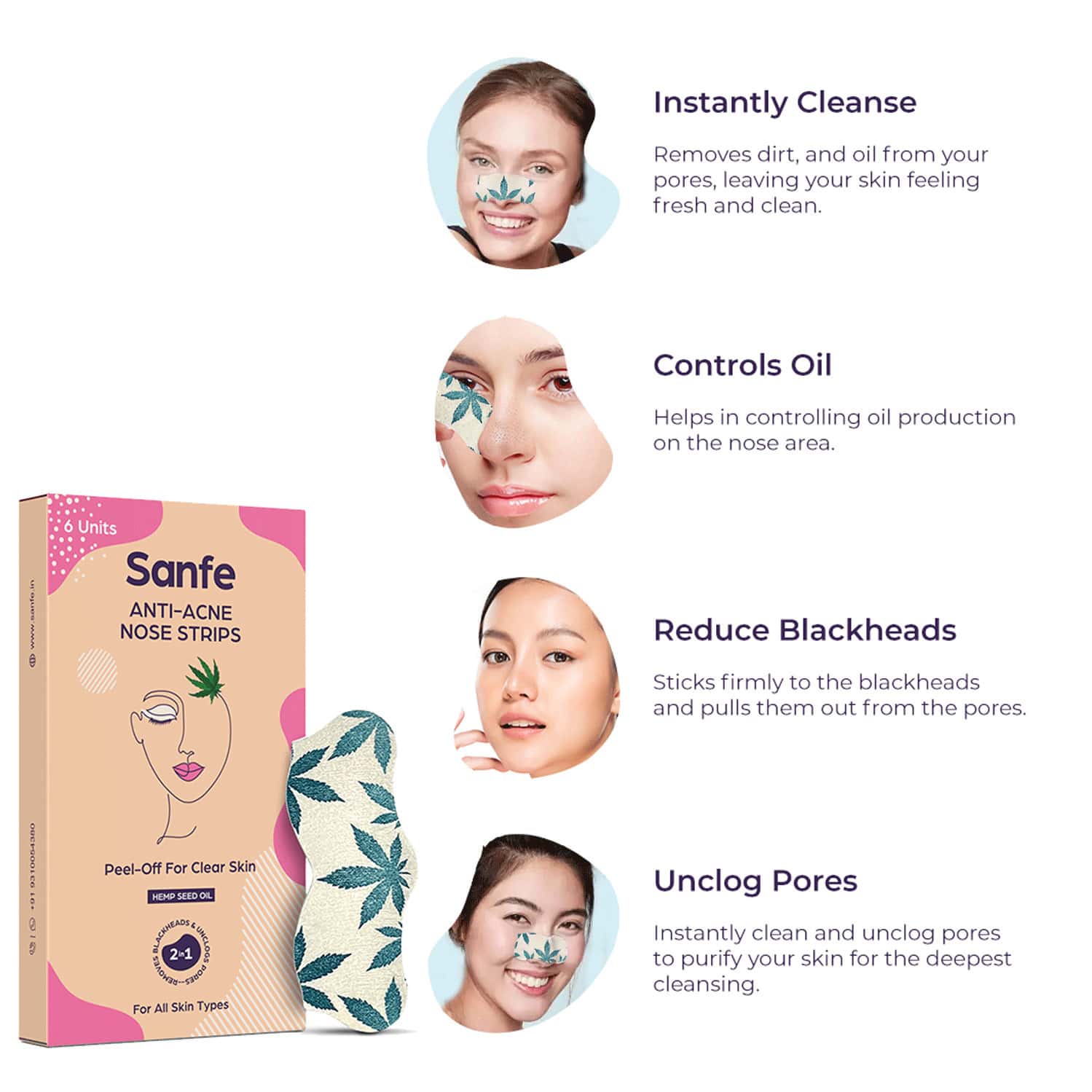 Buy SANFE ANTI-ACNE NOSE STRIP- NOSE STRIPS FOR INSTANT BLACKHEAD ...