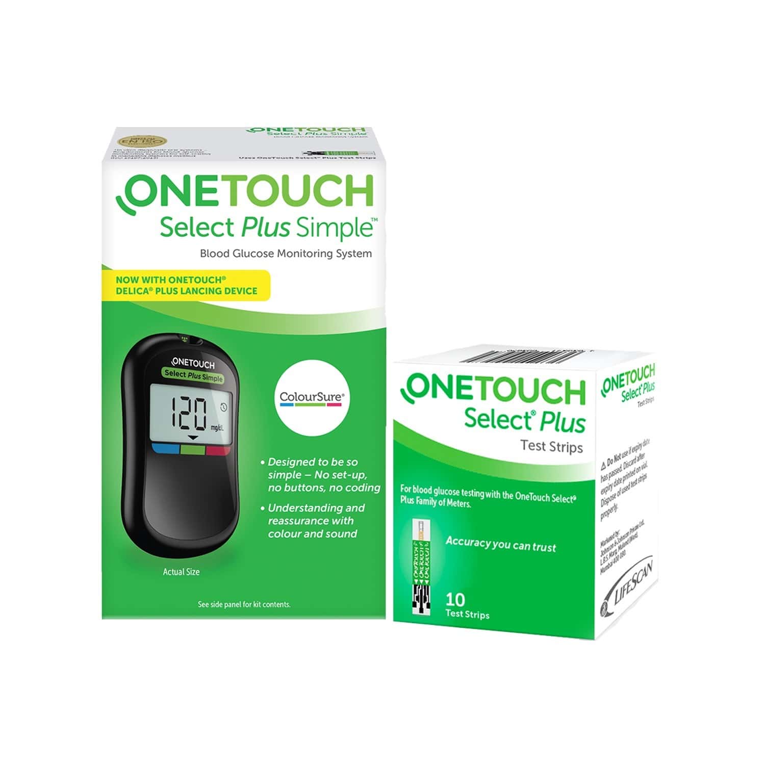 Buy One Touch Select Plus Simple Blood Glucometer Kit 10 Strips Free