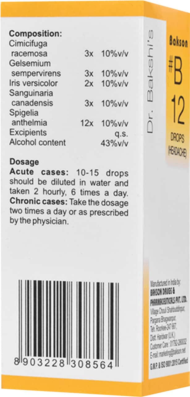Buy BAKSONS B12 HEADACHE DROP 30 ML Online & Get Upto 60% OFF at PharmEasy