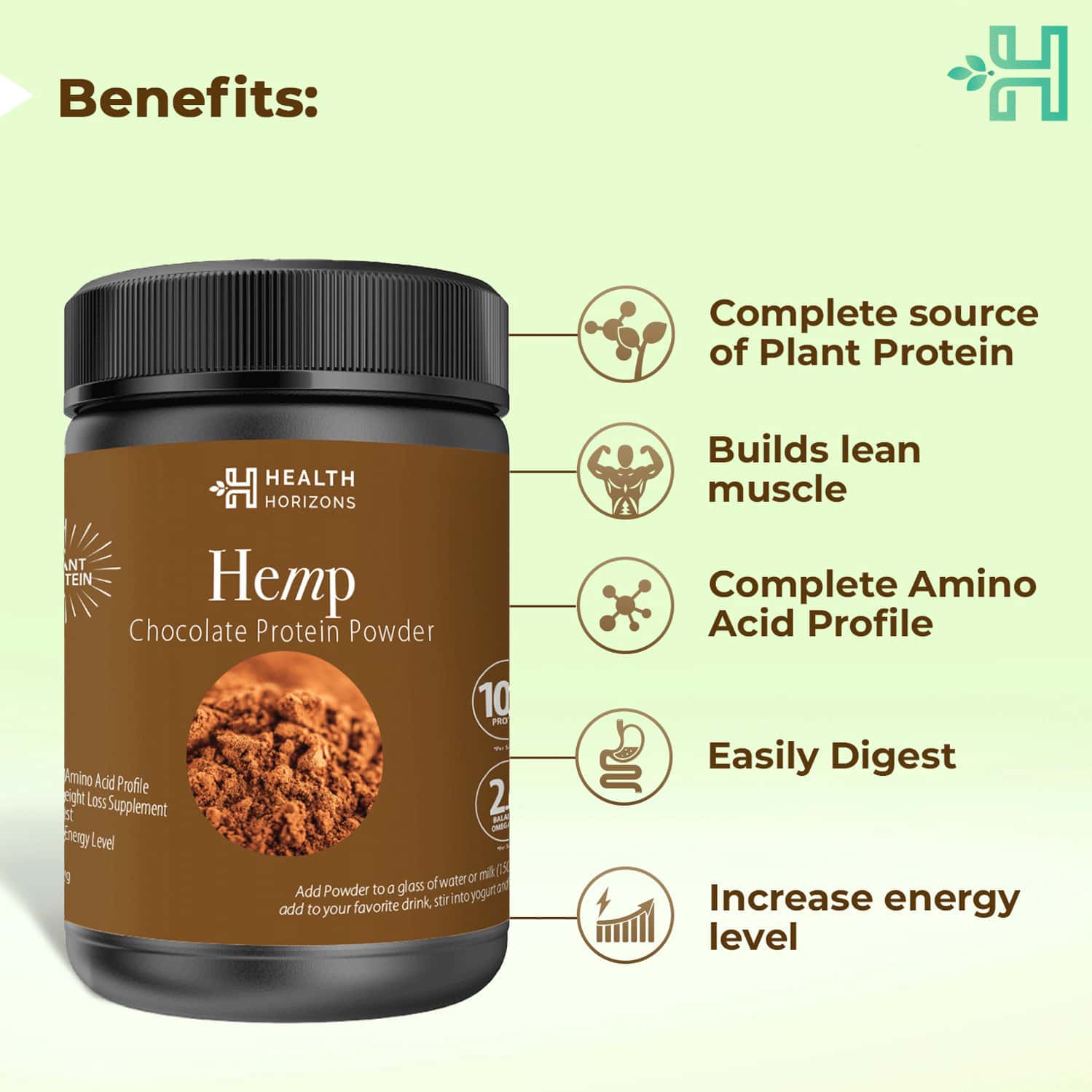 Buy HEALTH HORIZONS HEMP CHOCOLATE PROTEIN POWDER | NATURAL COCONUT ...