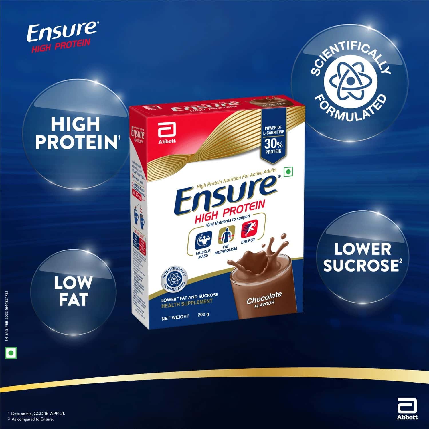 Buy ENSURE HIGH PROTEIN NUTRITION FOR ACTIVE ADULTS (CHOCOLATE FLAVOUR ...