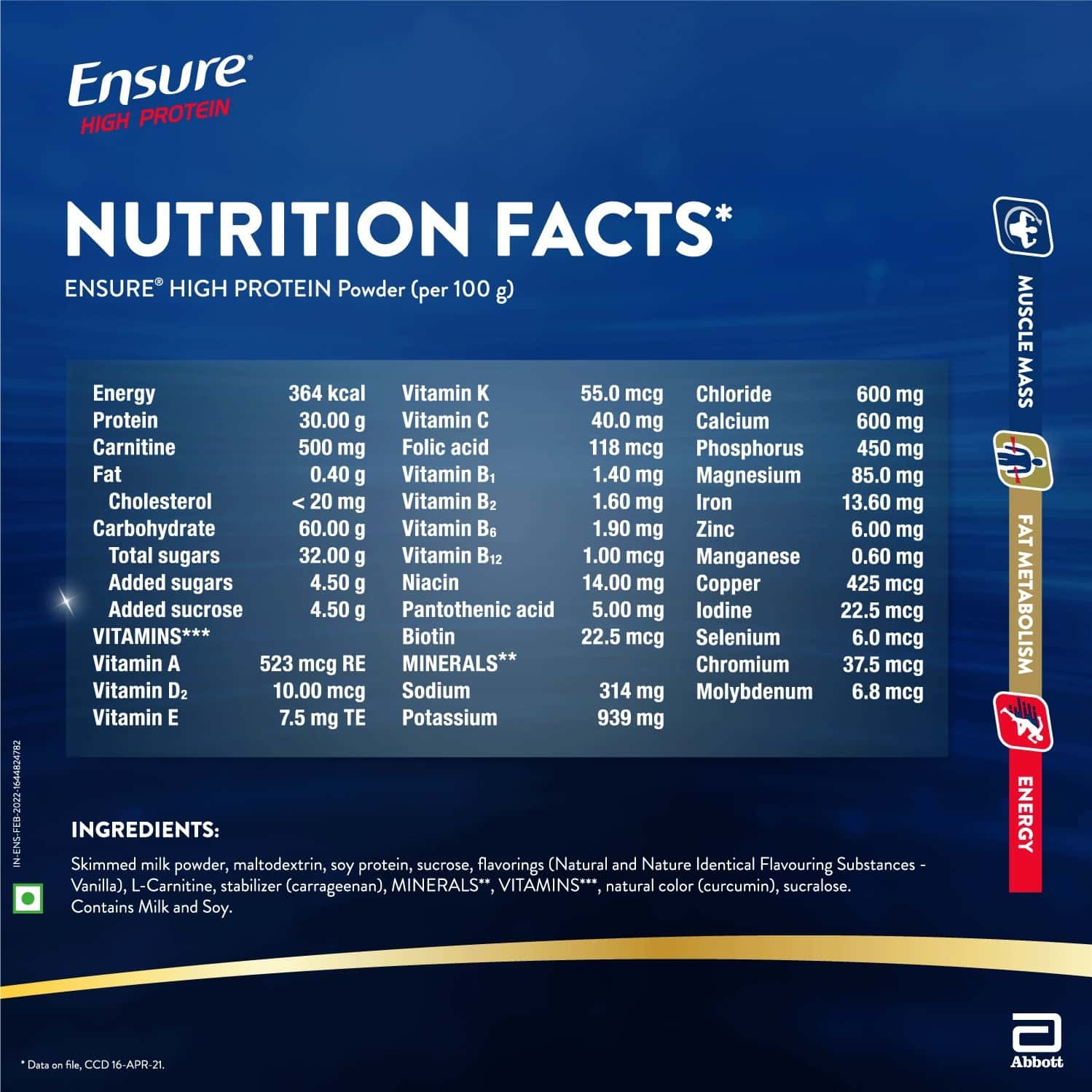 Buy ENSURE HIGH PROTEIN NUTRITION FOR ACTIVE ADULTS (CHOCOLATE FLAVOUR ...
