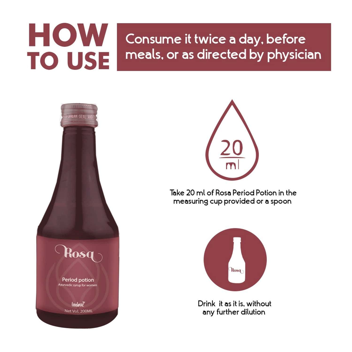 Buy IMBUE ROSA PERIOD POTION | HERBAL SYRUP FOR HEALTHY UTERUS (200ML ...