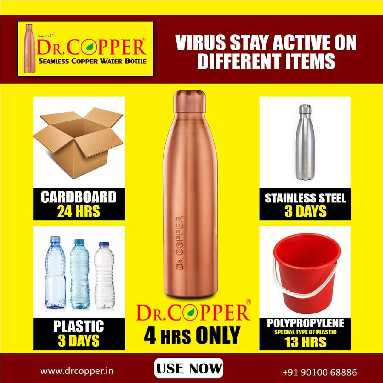 Buy DR. COPPER WORLDS FIRST SEAM LESS COPPER WATTER BOTTLE 1 LTR Online ...