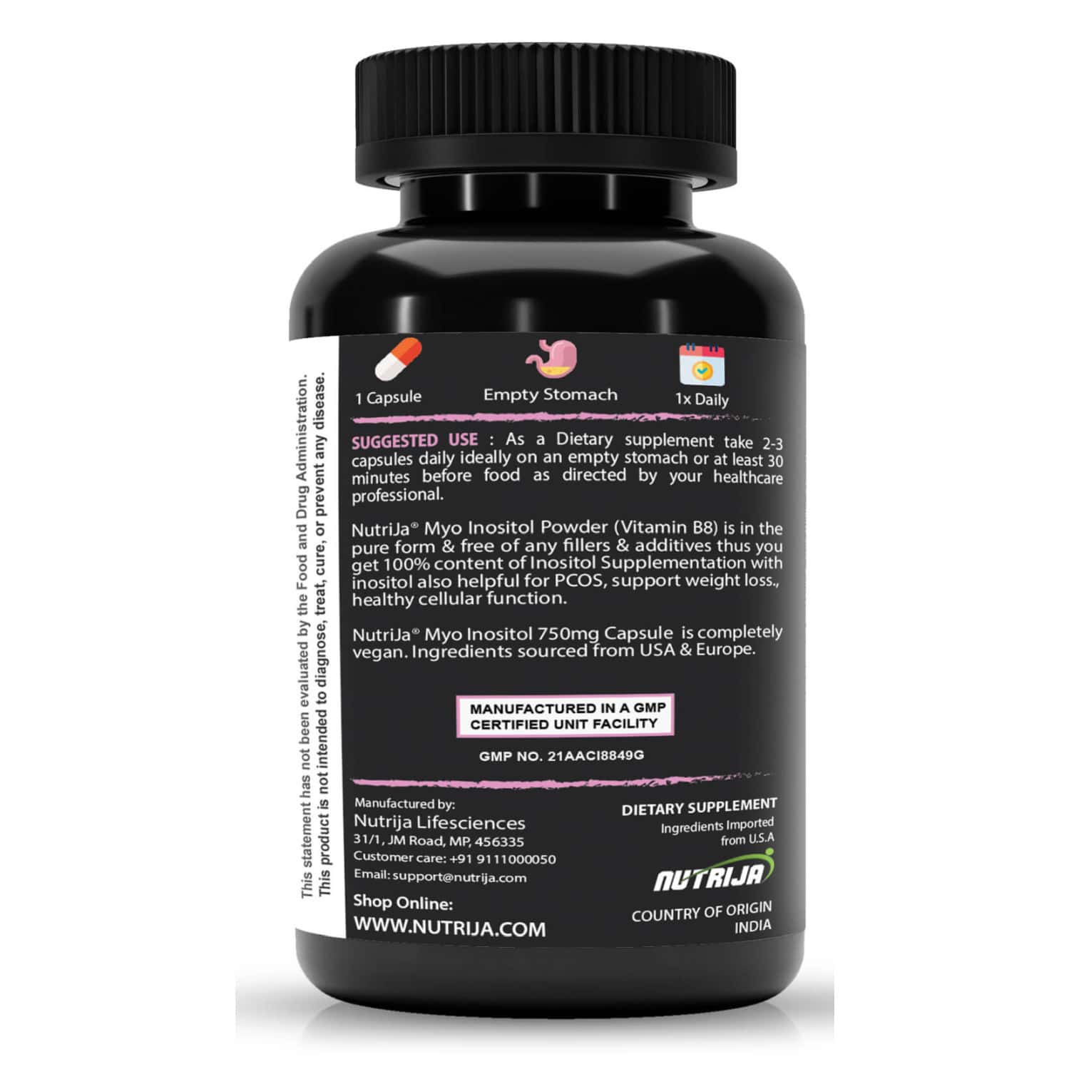 Buy NUTRIJA INOSITOL CAPSULES 750MG (120 CAPSULES) Online & Get Upto 60 ...