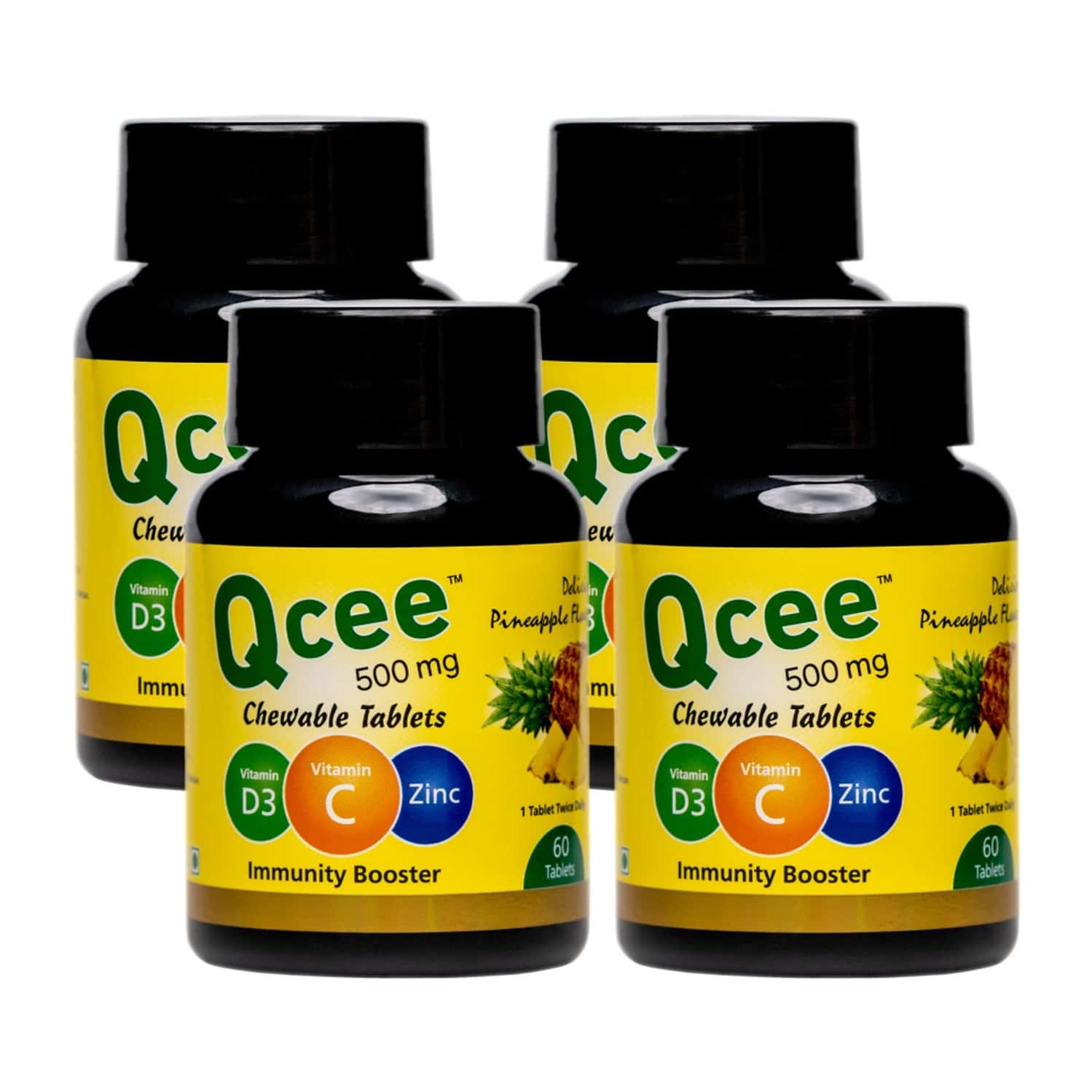 Buy QCEE CHEWABLE TABLETS 60 TAB | VITAMINS & ZINC | PINEAPPLE FLAVOUR ...