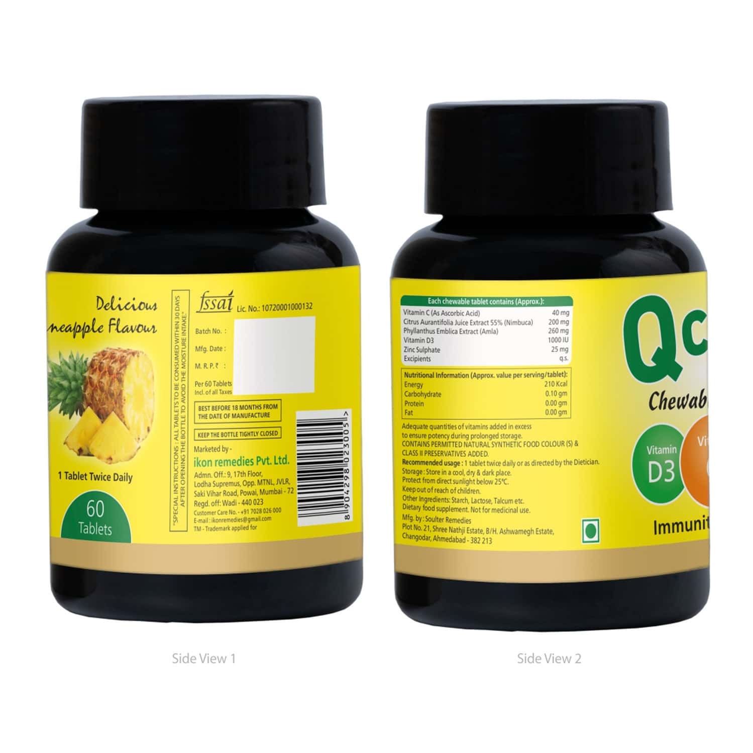 Buy QCEE CHEWABLE TABLETS 60 TAB | VITAMINS & ZINC | PINEAPPLE FLAVOUR ...