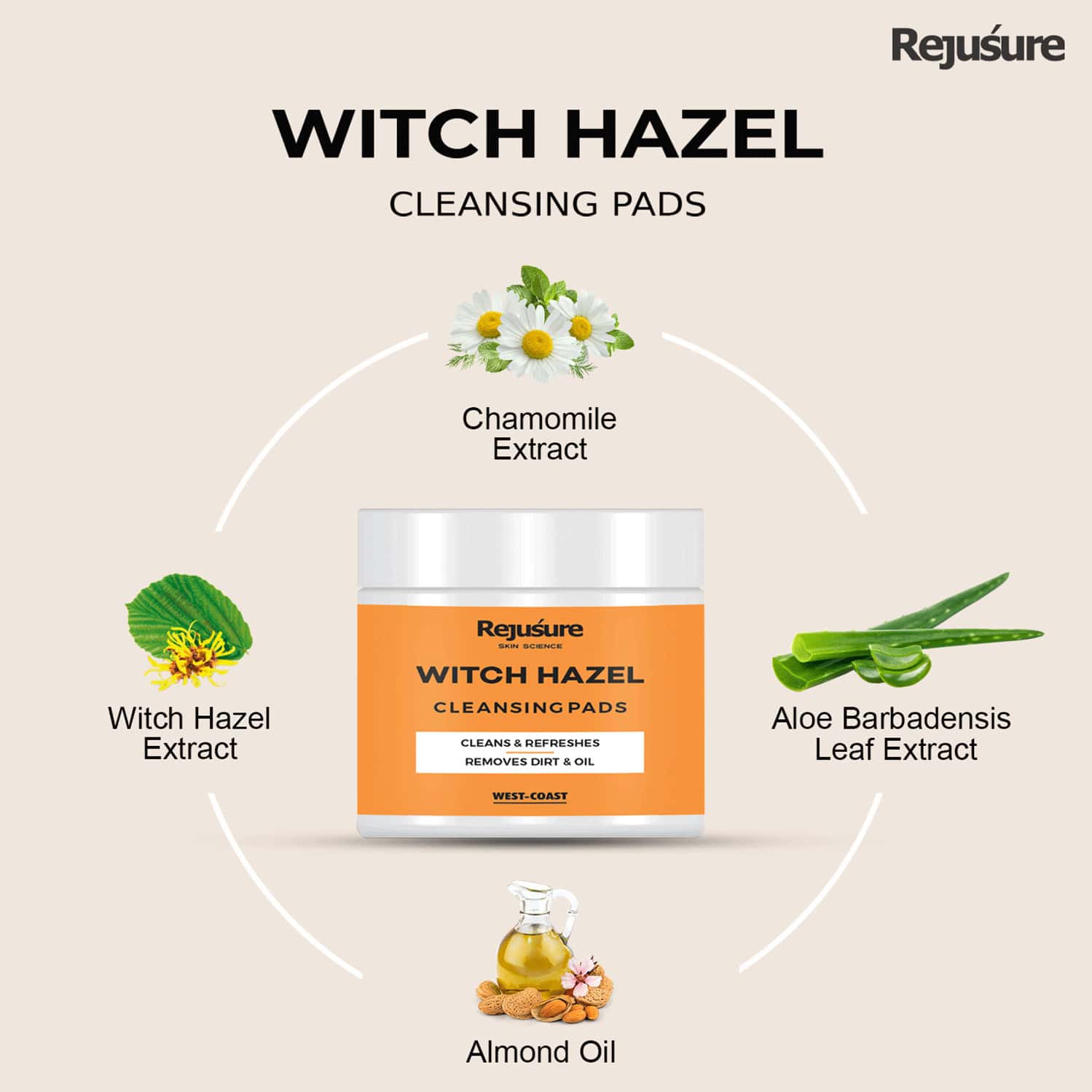 Buy REJUSURE WITCH HAZEL CLEANSING PADS FOR FACE CLEANSE & REFRESHES ...