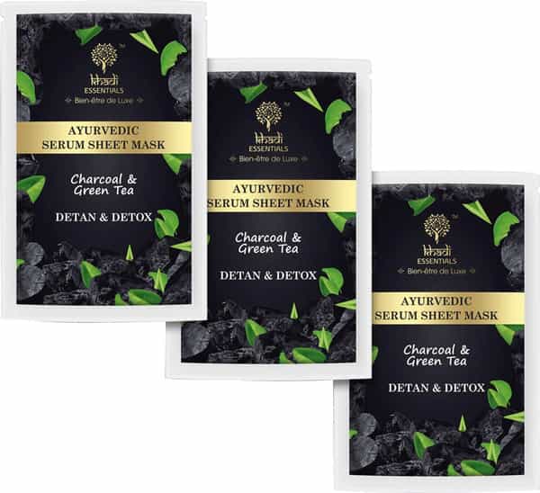 Buy KHADI ESSENTIALS AYURVEDIC CHARCOAL SERUM SHEET MASK FOR DETAN AND DETOX (PACK OF 3) Online ...