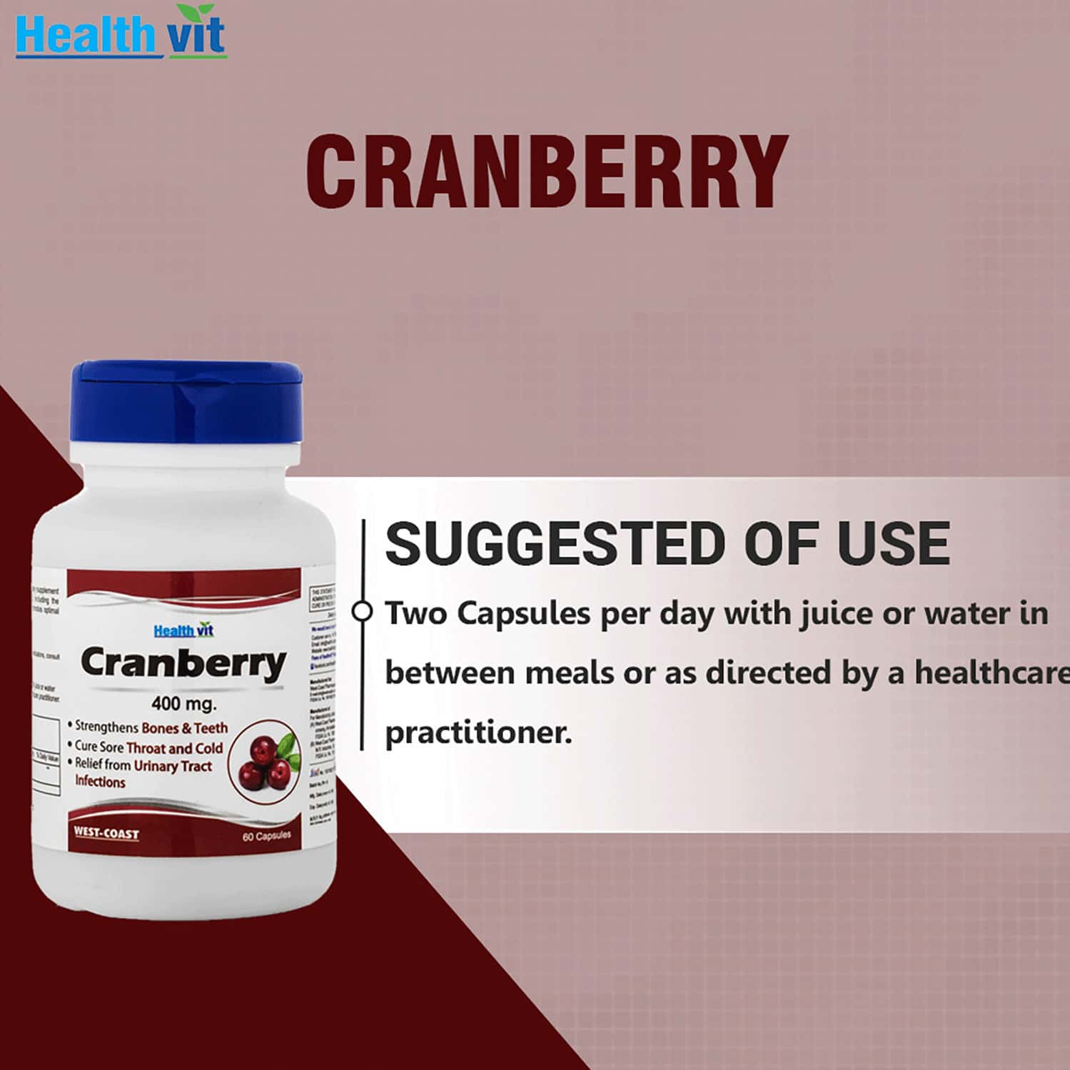 Buy HEALTHVIT PURE CRANBERRY EXTRACT 400 MG - 60 CAPSULES Online & Get ...