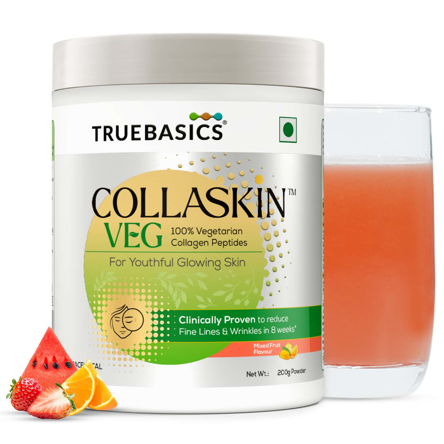Buy TRUEBASICS COLLASKIN, 100% VEGETARIAN COLLAGEN PEPTIDES, GREEN ...