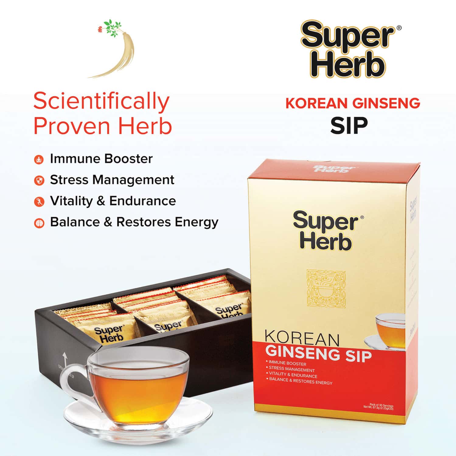 Buy SUPER HERB KOREAN GINSENG SIP (2.25G EACH) 30 SACHETS Online & Get ...
