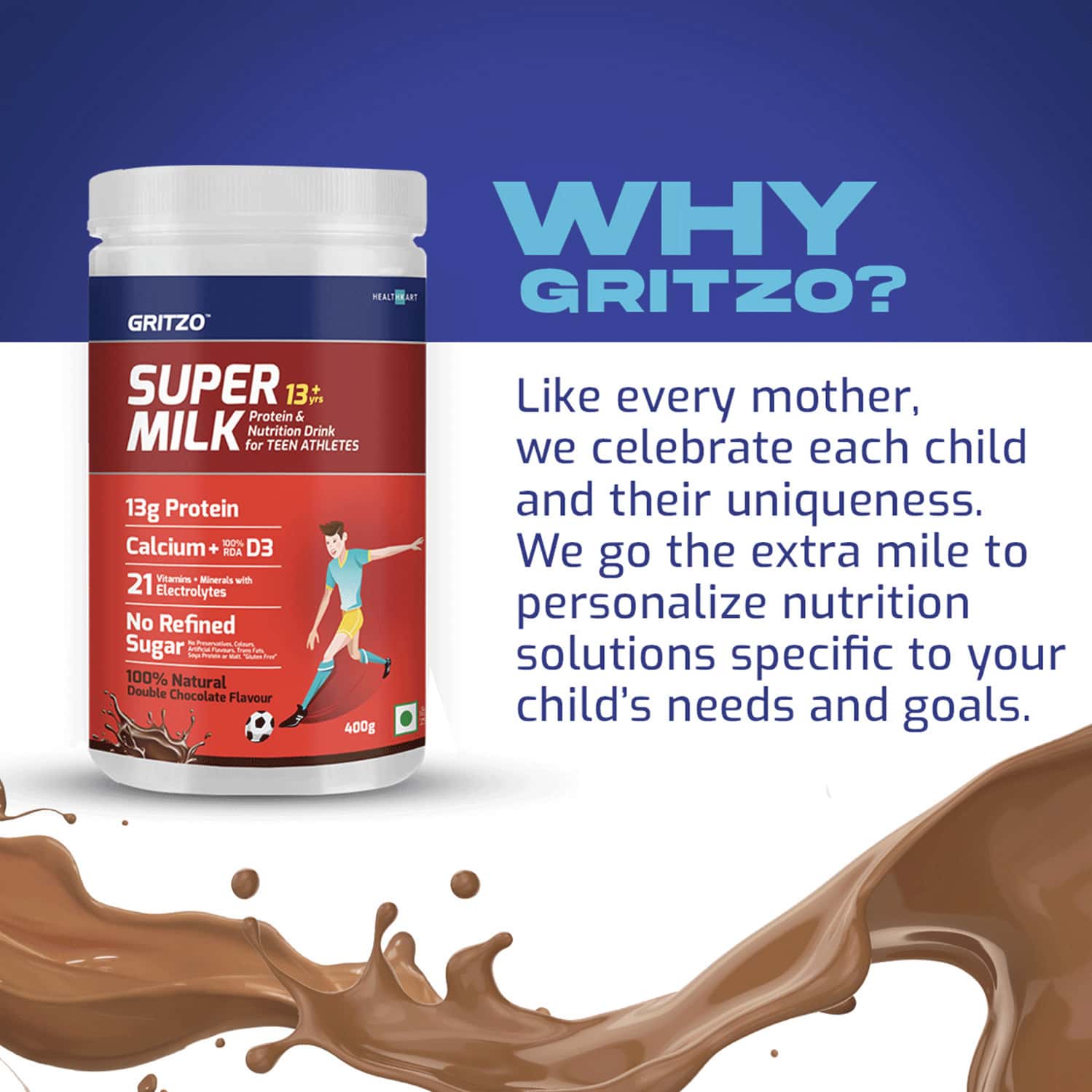 Buy GRITZO SUPERMILK 13+Y (TEEN ATHLETES) NUTRITION DRINK- 400G JAR ...
