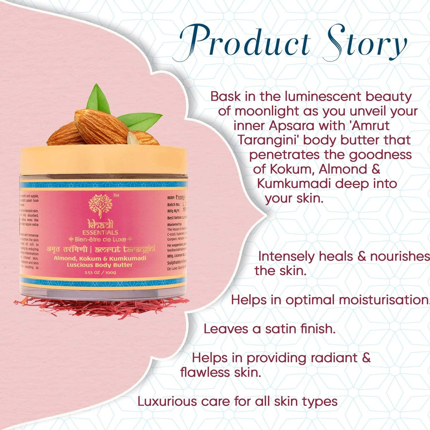 Buy KHADI ESSENTIALS AMRUT TARANGINI-ALMOND KOKUM & KUMKUMADI LUSCIOUS BODY BUTTER - 100 GM ...