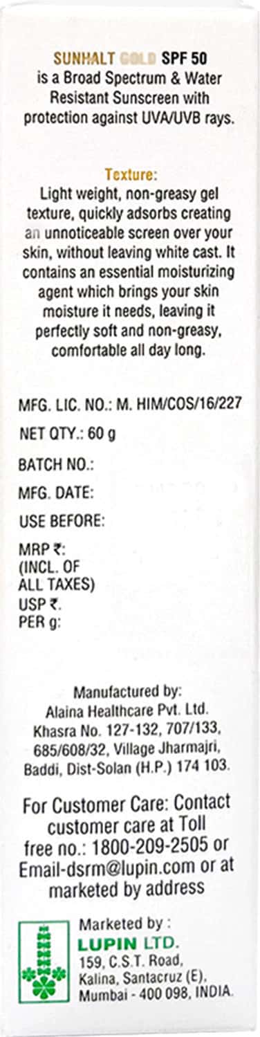 Buy SUNHALI GOLD SPF 50 TUBE OF 60GM HYDRATING SUNSCREEN Online & Get ...