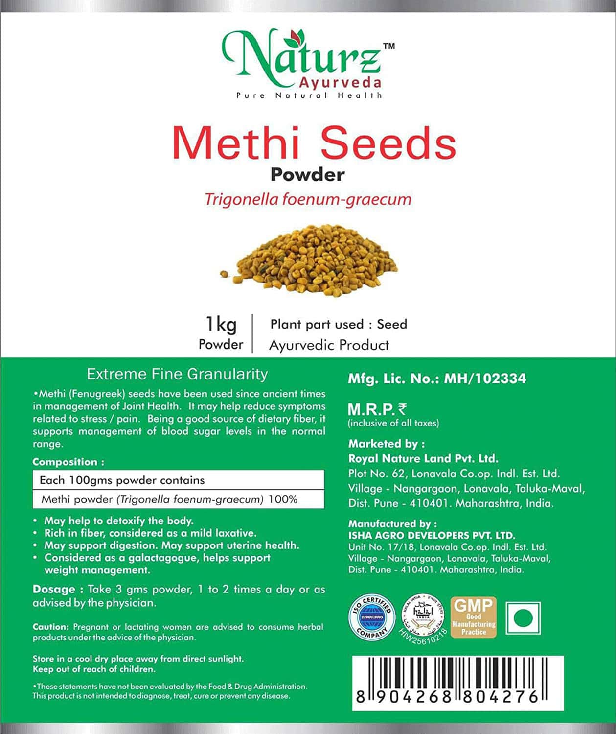 Buy NATURZ AYURVEDA METHI SEED POWDER - 1 KG (PACK OF 2) Online & Get ...