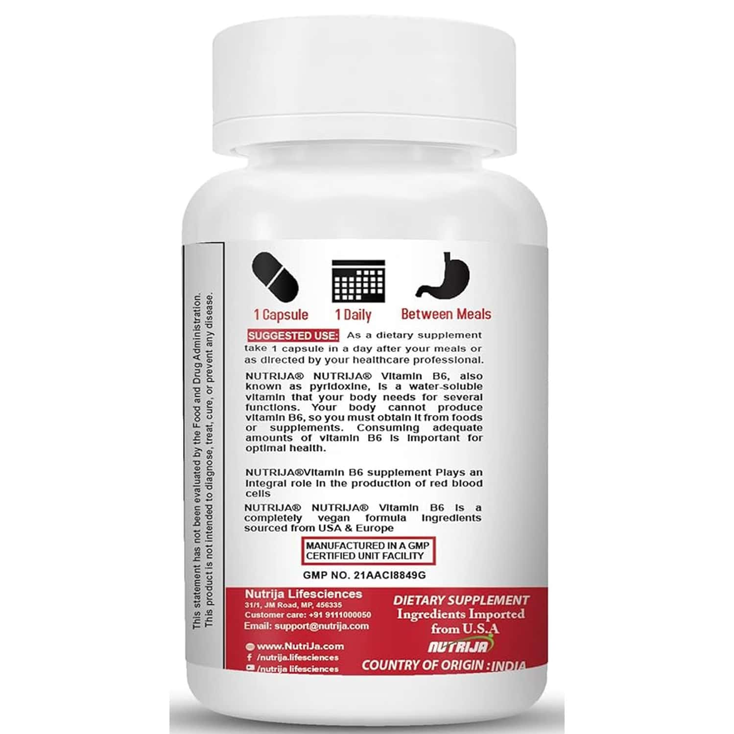 Buy NUTRIJA VITAMIN B6 (60 CAPSULES) Online & Get Upto 60% OFF at PharmEasy