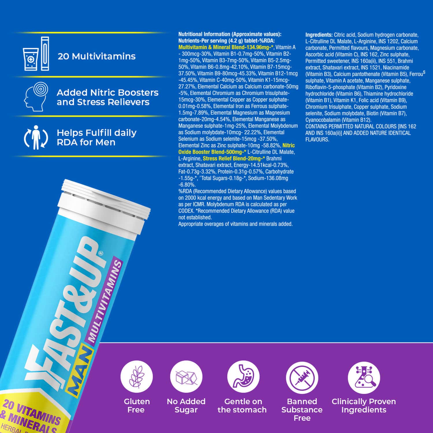 Buy FAST&UP MAN MULTIVITAMIN (60 EFFERVESCENT TABLETS- PACK OF 3)- TANGY ORANGE FLAVOR Online ...