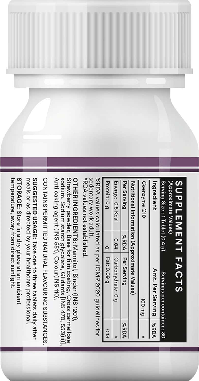 Buy INLIFE COENZYME Q10 - 100 MG (UBIQUINONE) 30 CHEWABLE TABLETS ...