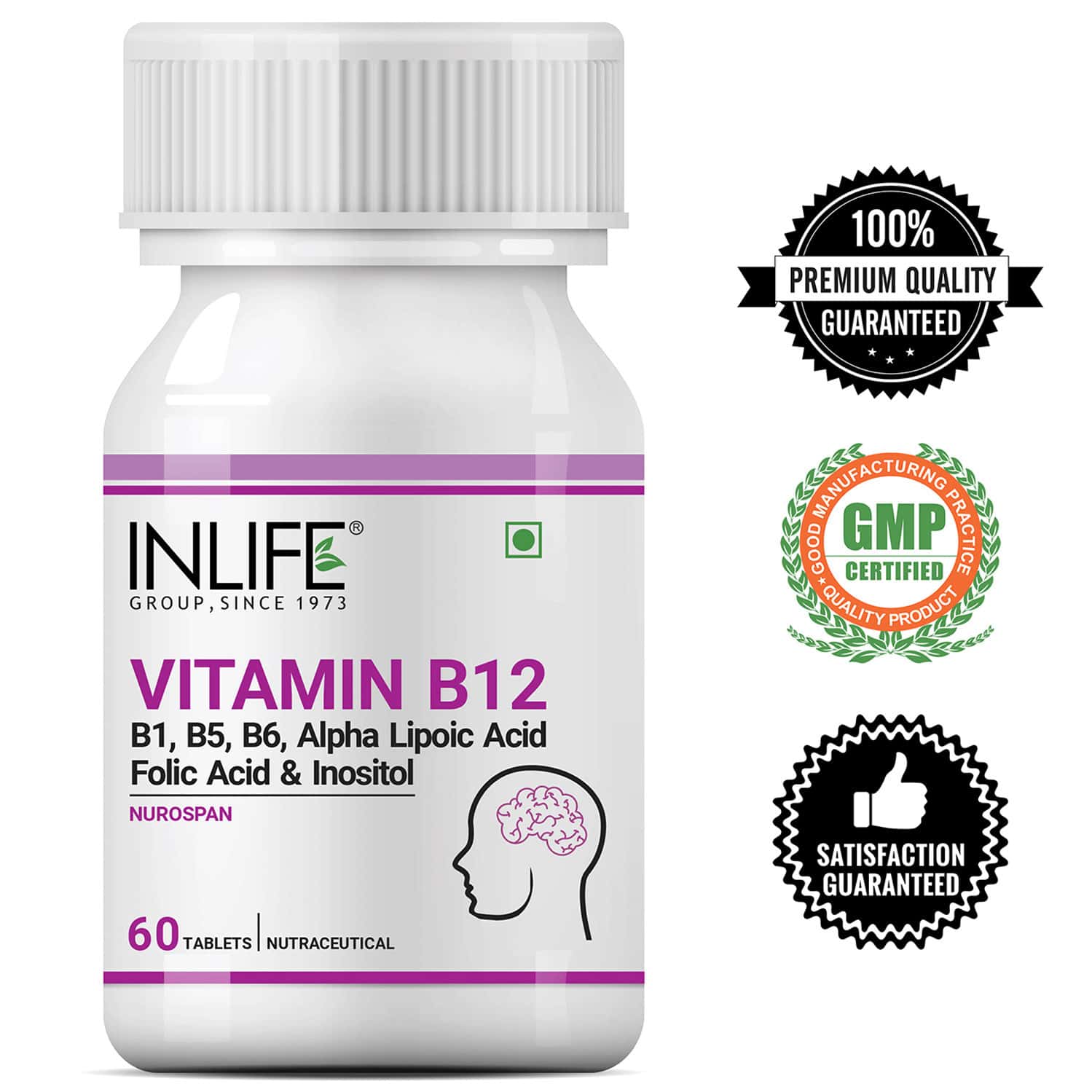 Buy INLIFE VITAMIN B12 1500 MCG WITH B1 B5 B6 FOLIC ACID INOSITOL ...