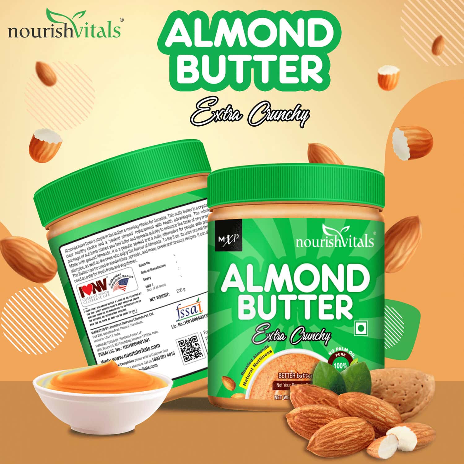 Buy NOURISHVITALS NATURAL ALMOND BUTTER WITH ROASTED ALMOND CHUNKS NO ...