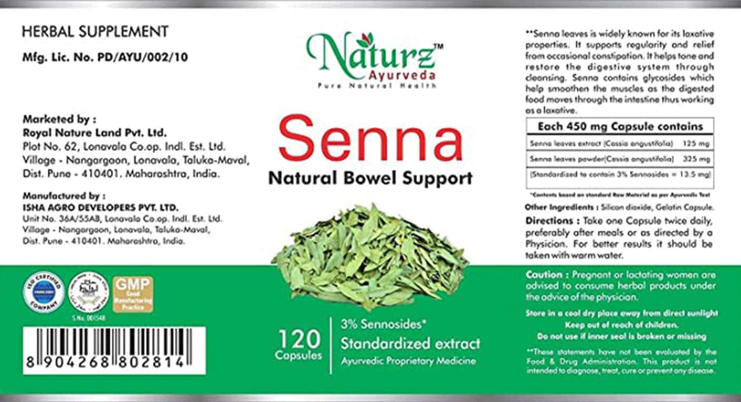 Buy NATURZ AYURVEDA SENNA 120 CAPSULES - PACK OF 4 Online & Get Upto 60 ...