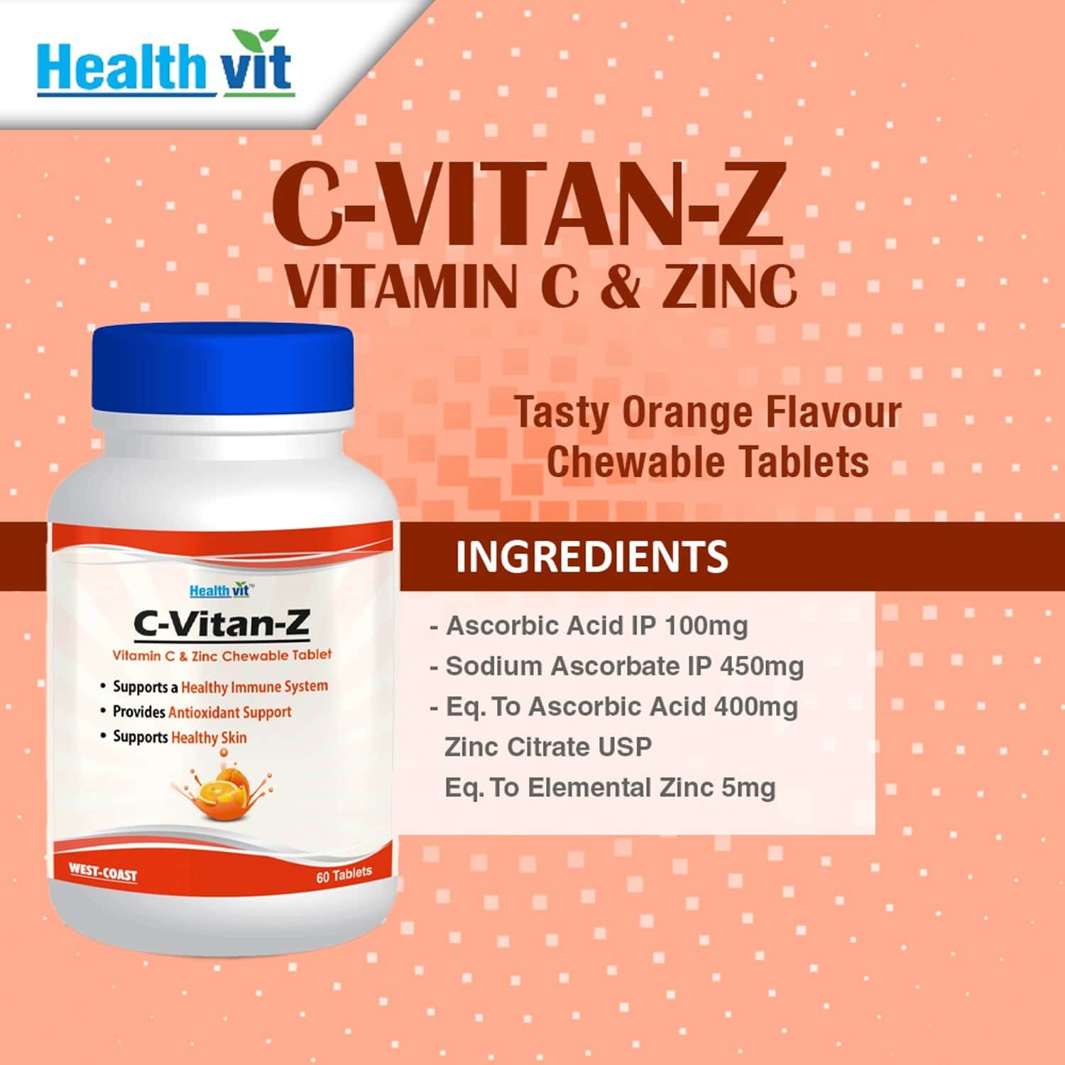 Buy HEALTHVIT C-VITAN-Z VITAMIN C 500MG AND ZINC - 60 TABLETS Online ...