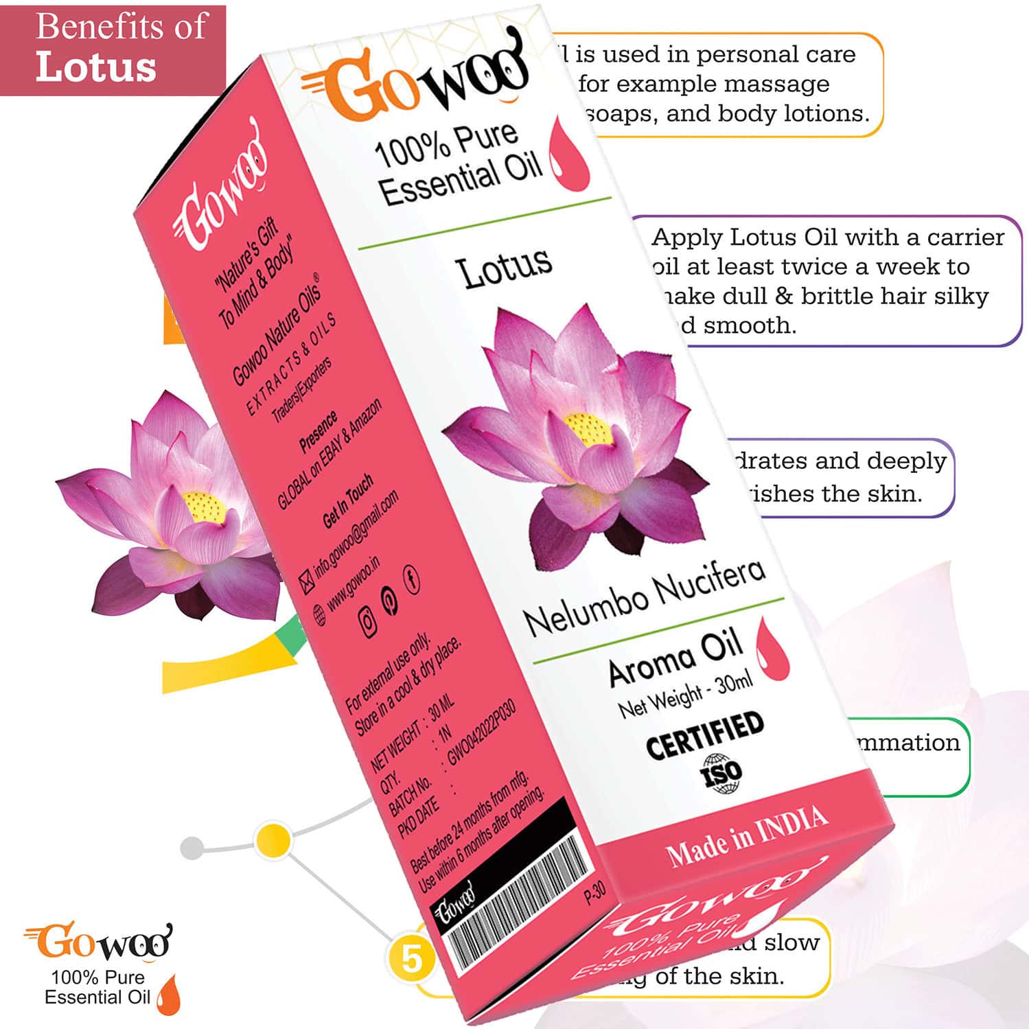 Buy GO WOO 100% PURE FRAGRANCES UNDILUTED VIRGIN WHITE LOTUS OIL 30 ML ...