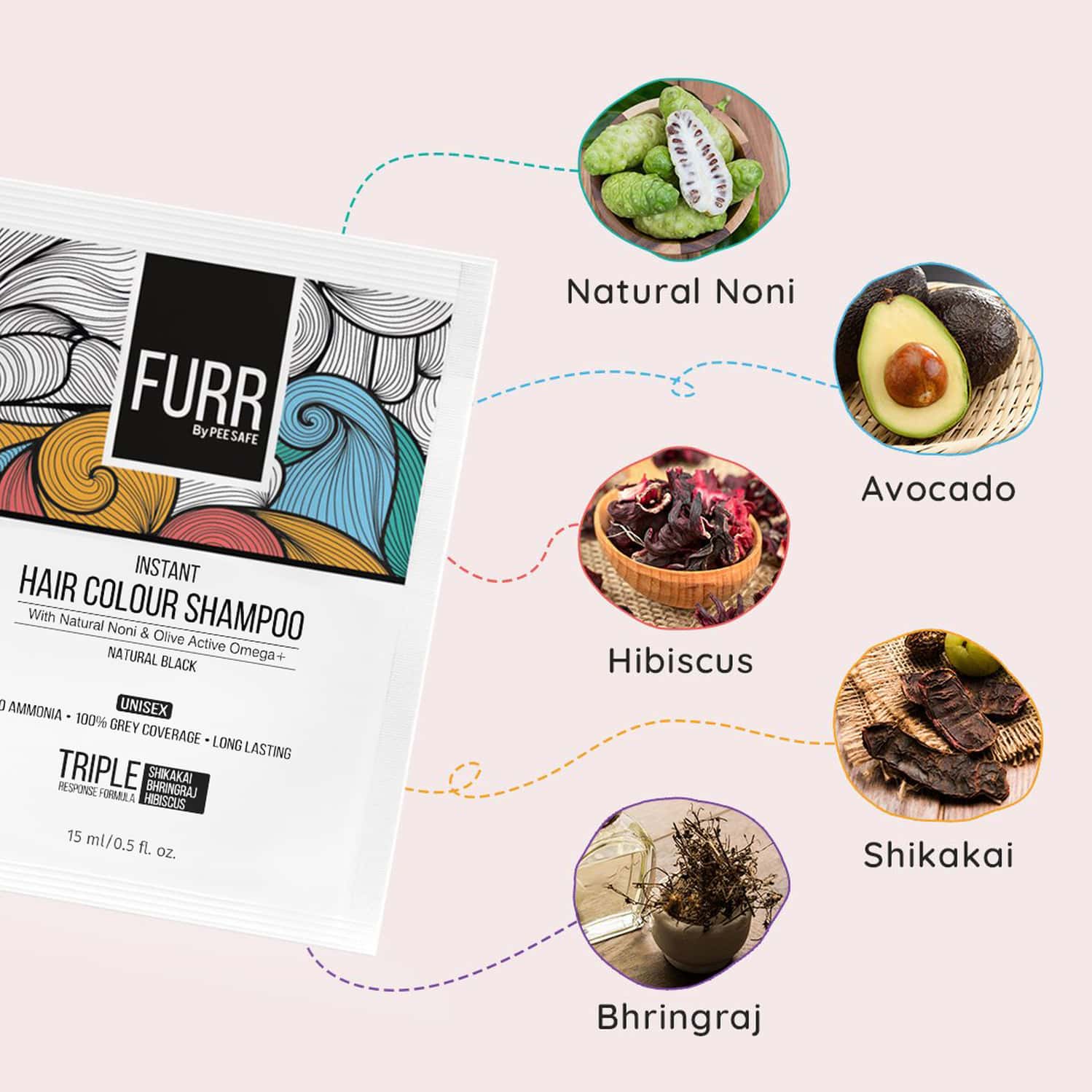 Buy FURR INSTANT HAIR COLOUR SHAMPOO WITH NATURAL NONI & OLIVE ACTIVE ...