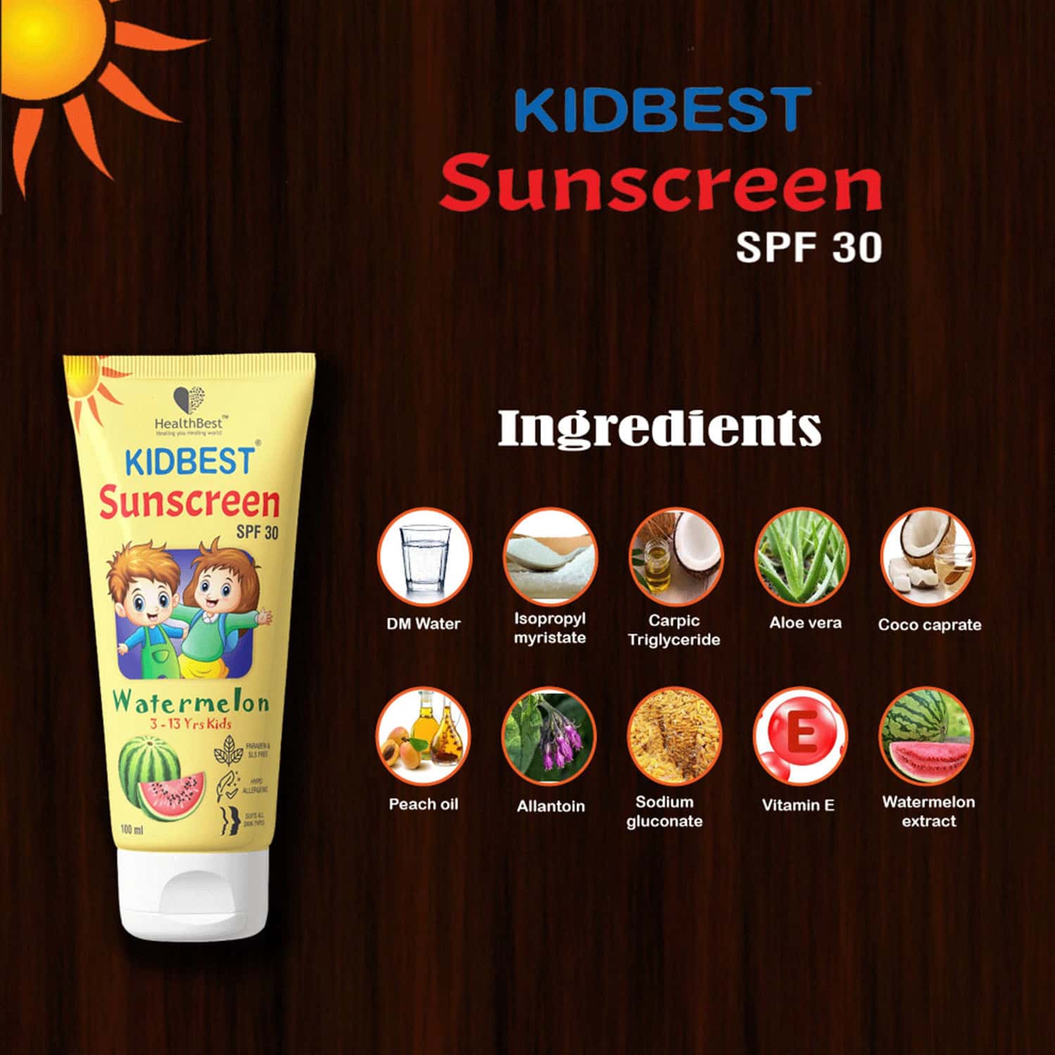 Buy HEALTHBEST KIDBEST SUNSCREEN FOR KIDS|SPF 30 UVA/UVB|SENSITIVE SKIN ...