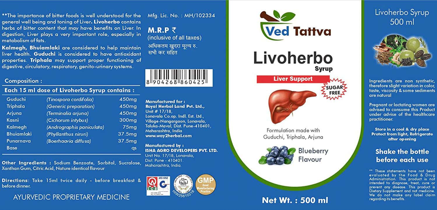 Buy VED TATTVA LIVOHERBO SYRUP 500ML | NATURAL SYRUP FOR LIVER SUPPORT ...