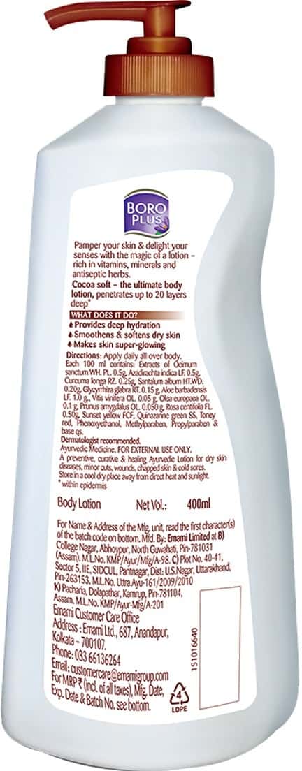 Buy BORO PLUS COCOA SOFT BODY LOTION BOTTLE OF 400 ML Online & Get Upto ...