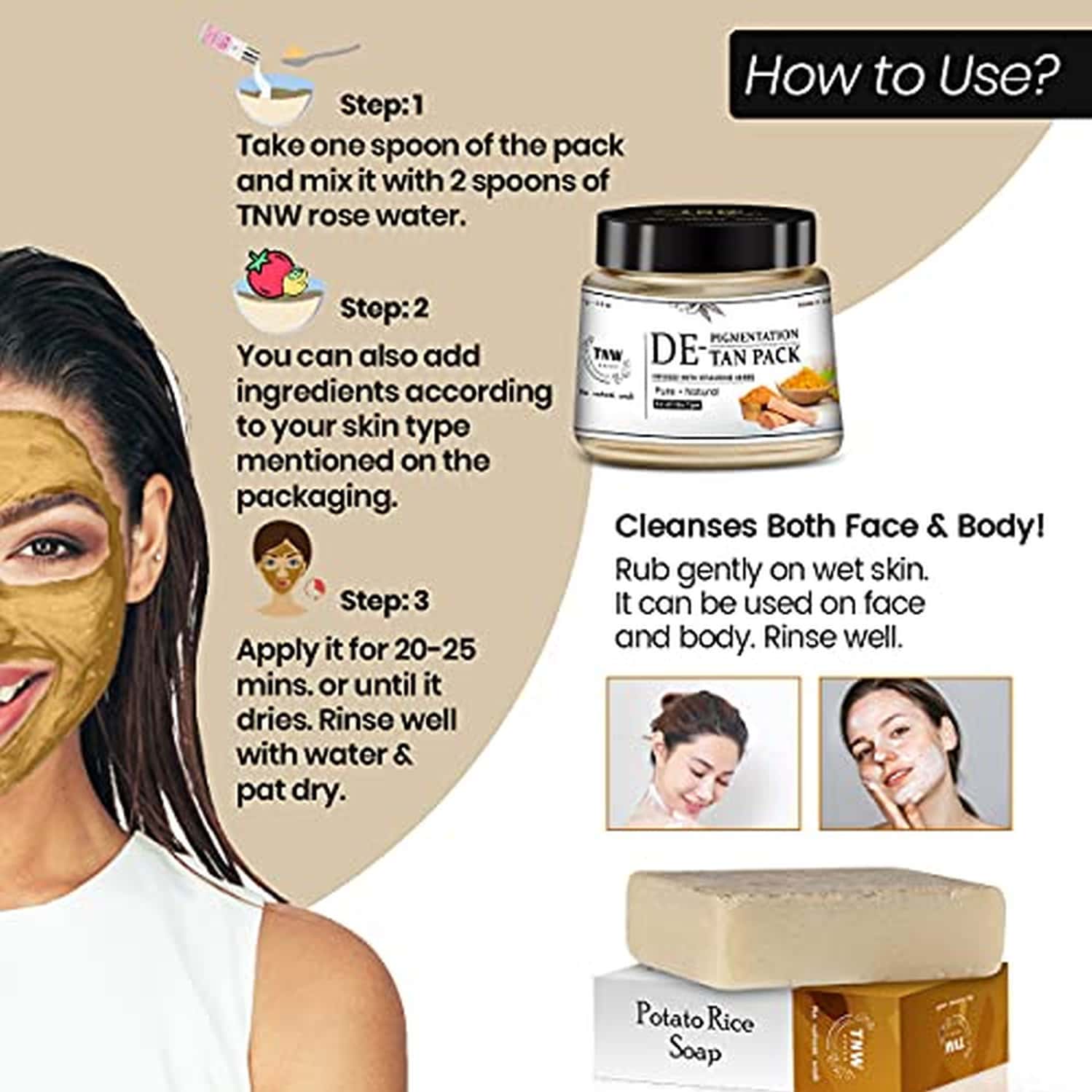 Buy TNW-THE NATURAL WASH DE PIGMENTATION TAN PACK(120G) AND POTATO RICE ...