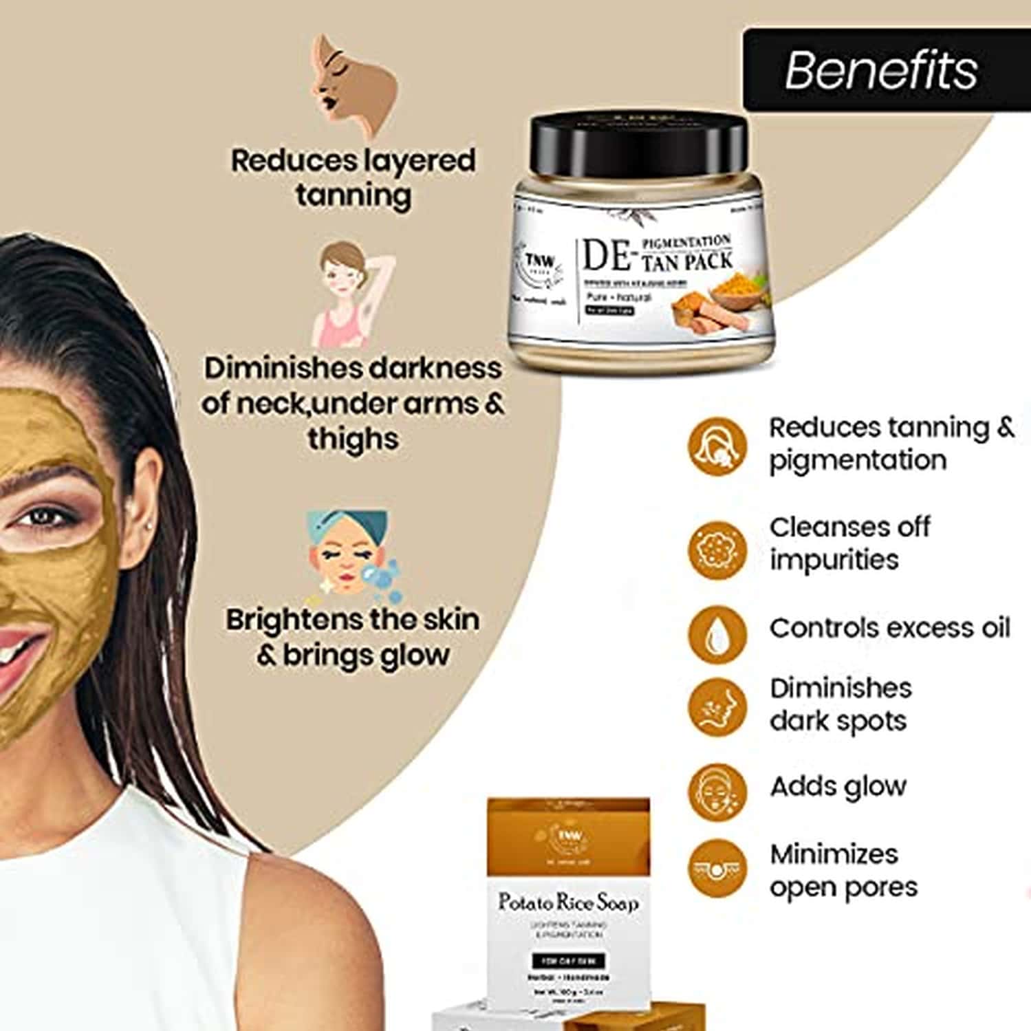 Buy TNW-THE NATURAL WASH DE PIGMENTATION TAN PACK(120G) AND POTATO RICE ...